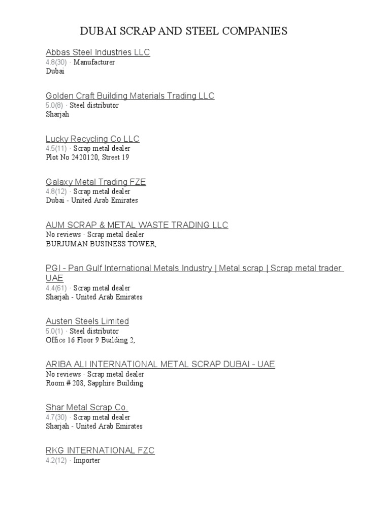 Dubai Scrap Companies List | PDF | Scrap | Dubai