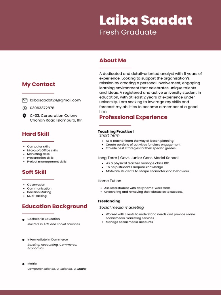Laiba Resume Template-2 | PDF | Teachers | Social Media