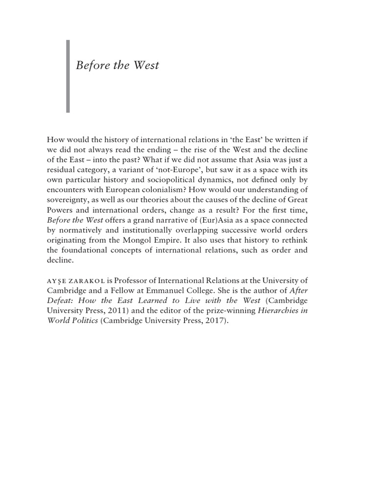 Before The West The Rise and Fall of Eastern World Orders (Ayşe Zarakol ...