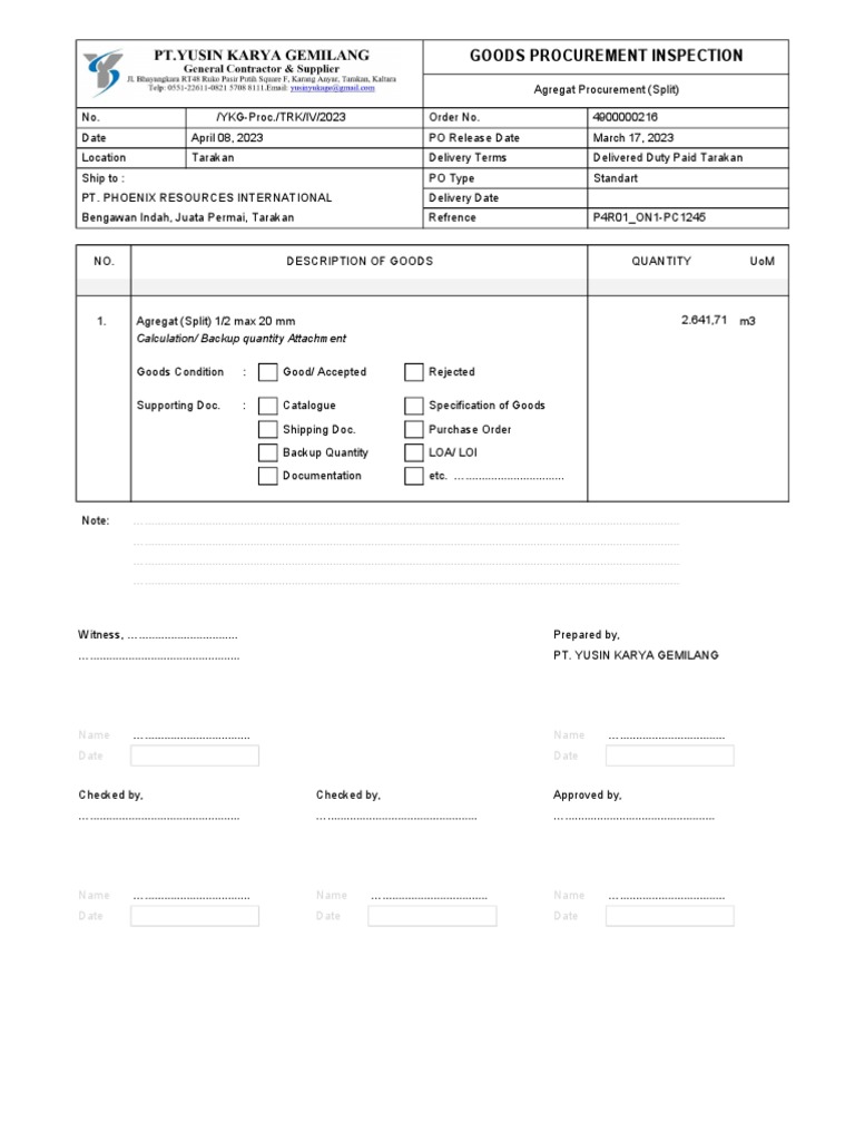 Goods Procurement Inspection: Name Name Date Date | Download Free PDF | Procurement | Business ...