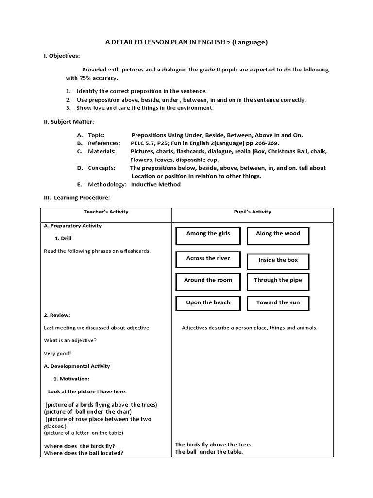 Detailed Lesson Plan in English 2 Language | PDF
