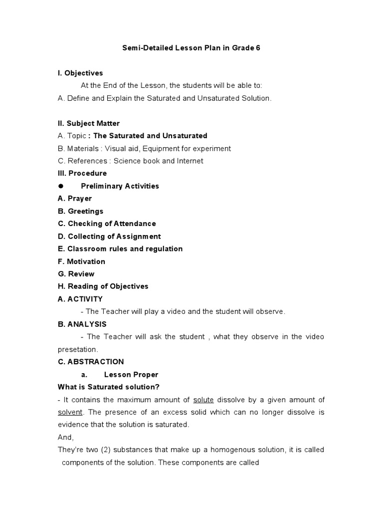 4as Lesson Plan | PDF | Solubility | Water