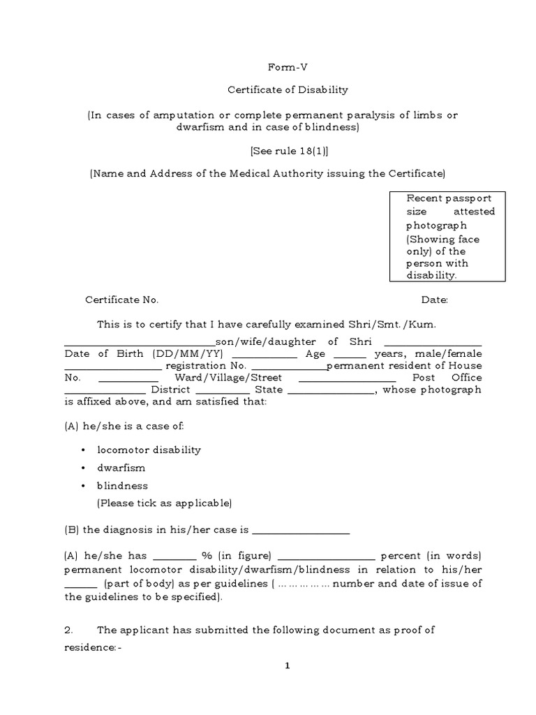 8.certificate of Disability Form-V | PDF