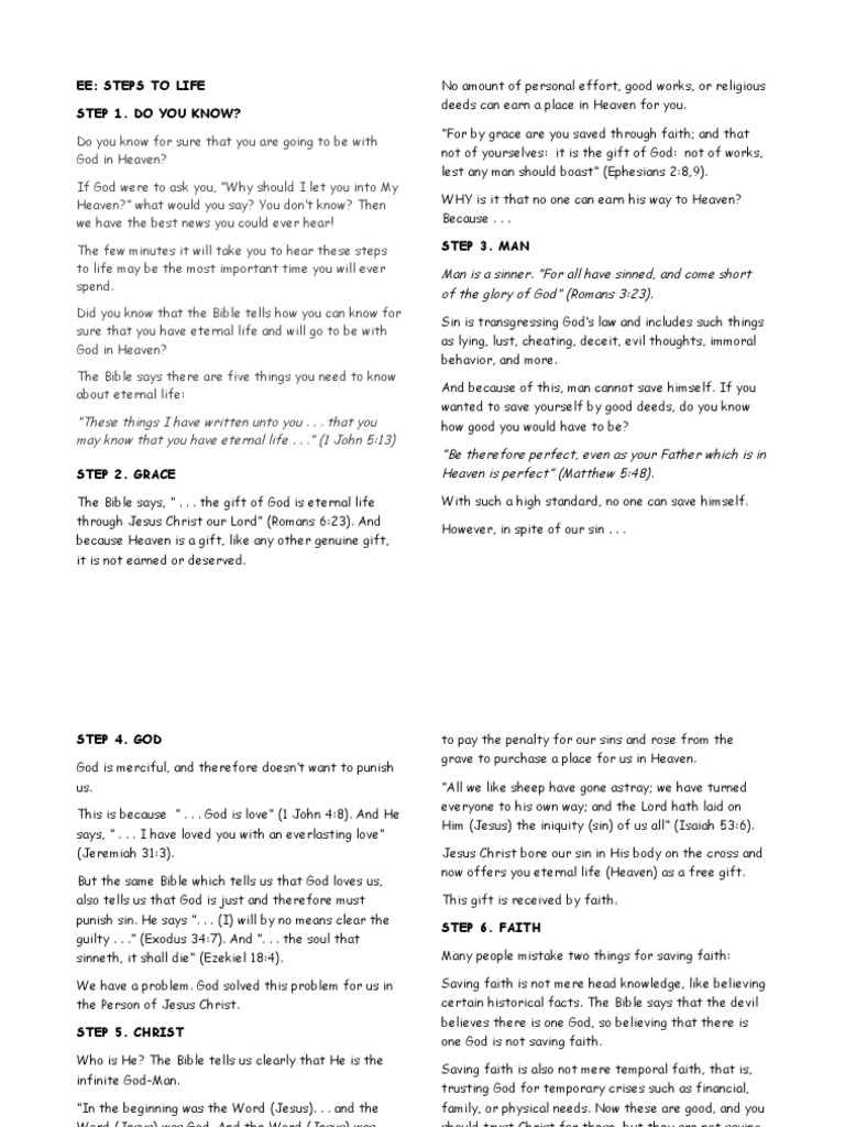 Evangelism Explosion Steps To Life | PDF