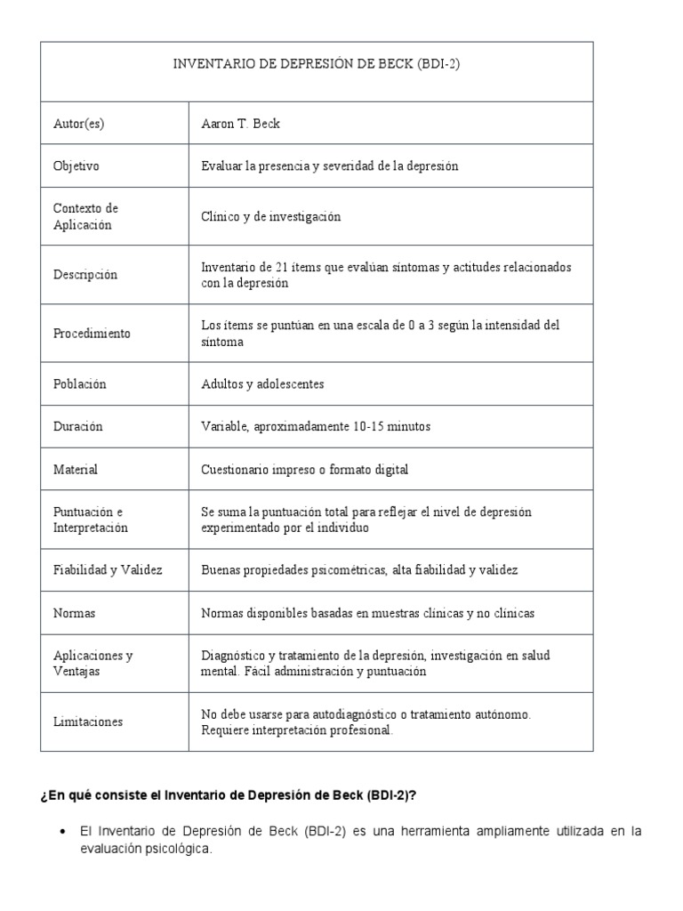 Inventario de Depresión de Beck (BDI-2) | PDF | Ciencia y matemáticas