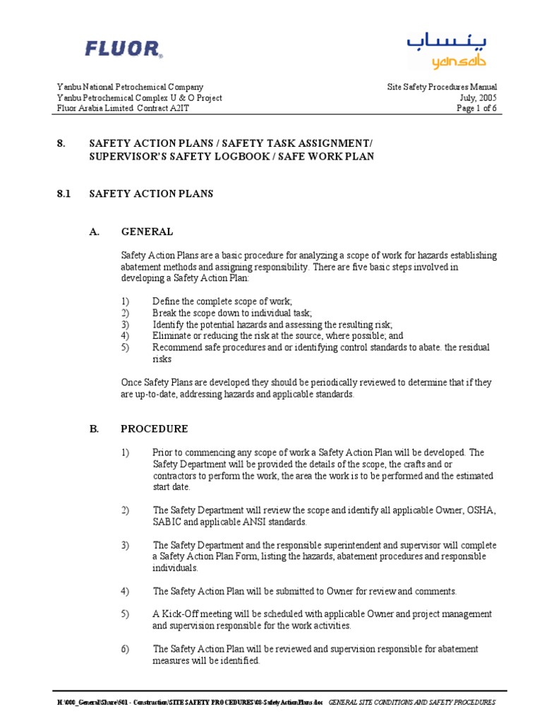 08 SafetyAction Plans | PDF | Safety | Occupational Safety And Health