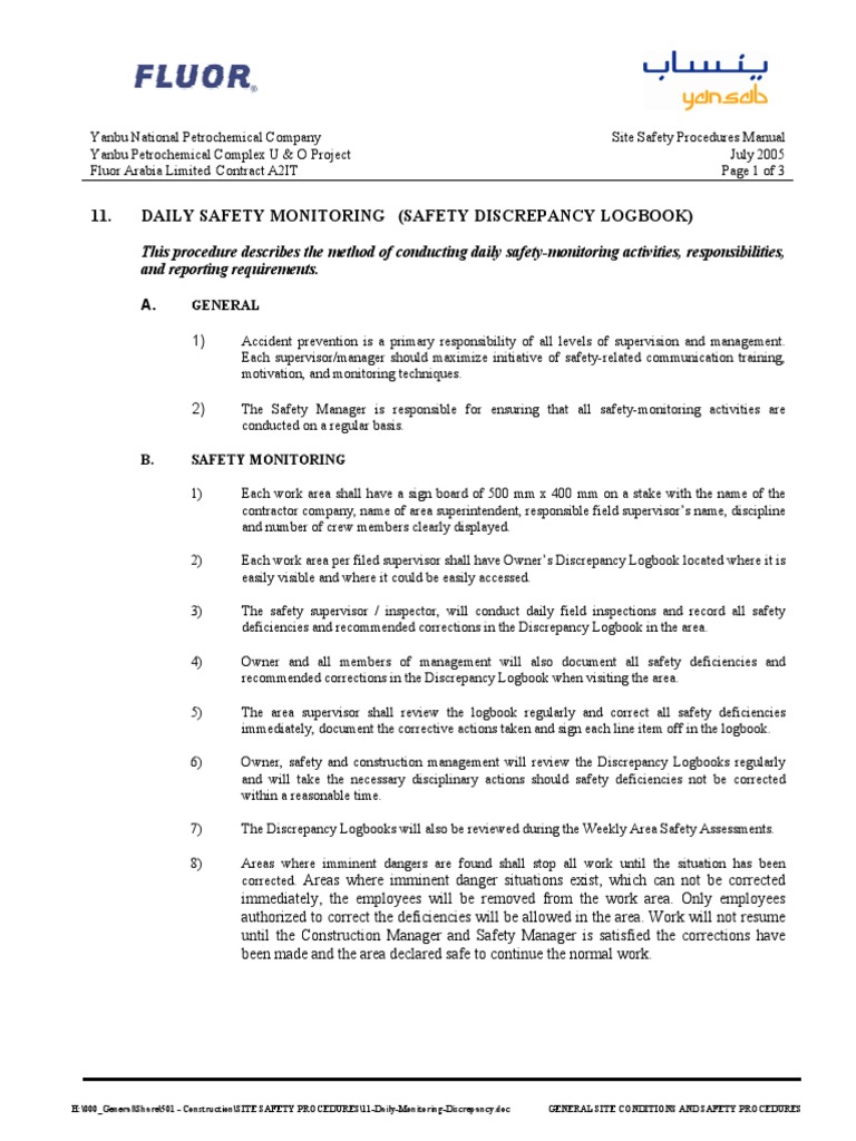 Daily Safety Monitoring Procedures | PDF | Personal Protective ...