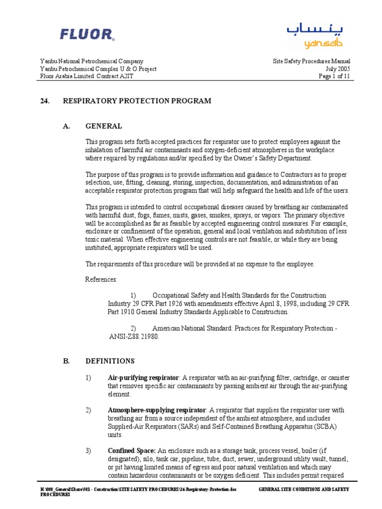 Respiratory Protection Program Guide | PDF | Safety | Occupational ...