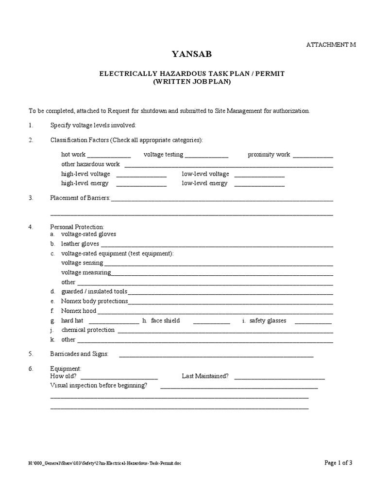 27m Electrical Hazardous Task Permit | Download Free PDF | Safety