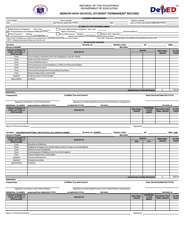 Form 137 SHS 2016.TVL | PDF | Middle Schools | Learning