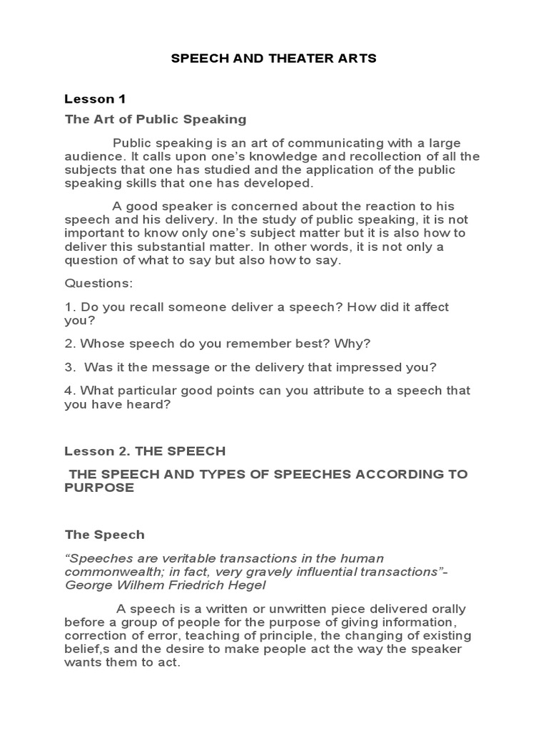 Speech and Theater Arts | PDF | Public Speaking | Speech