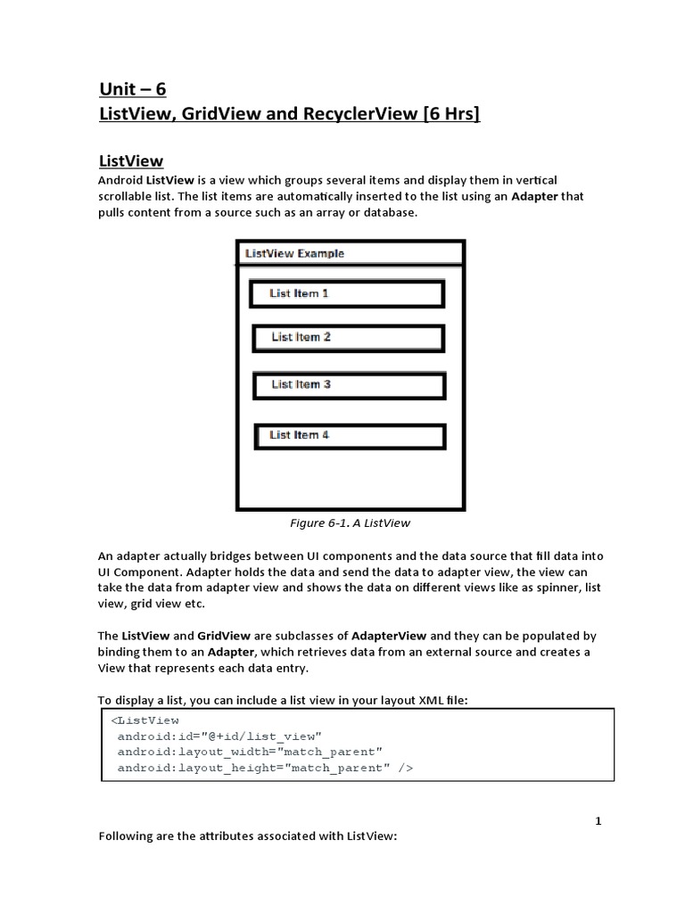 Unit 6 Listview Gridview and Recyclerview | PDF