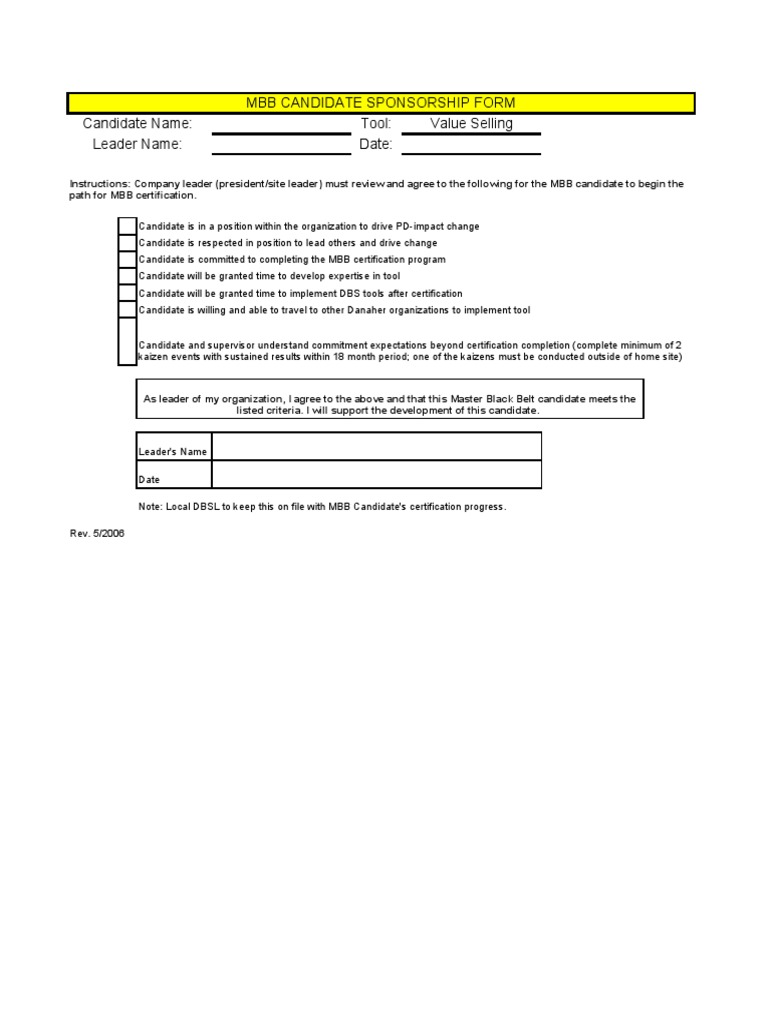 Value Selling MBB Certification Form | PDF | Sales | Business