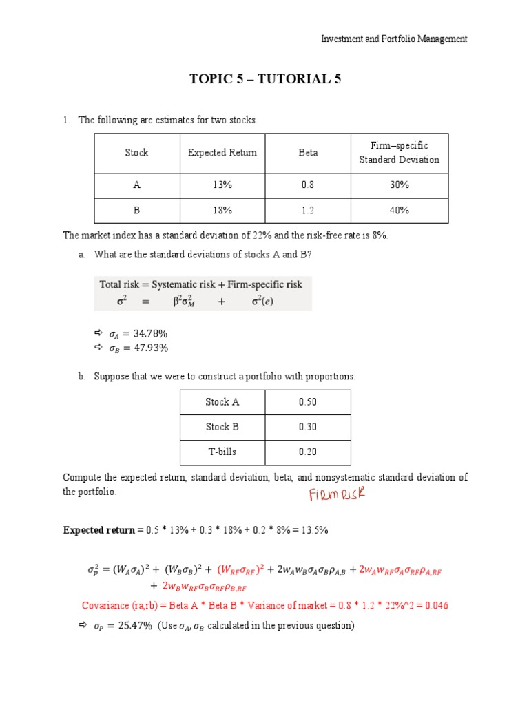 Tutorial 5 - Solutions | Download Free PDF | Beta (Finance) | Net Present Value