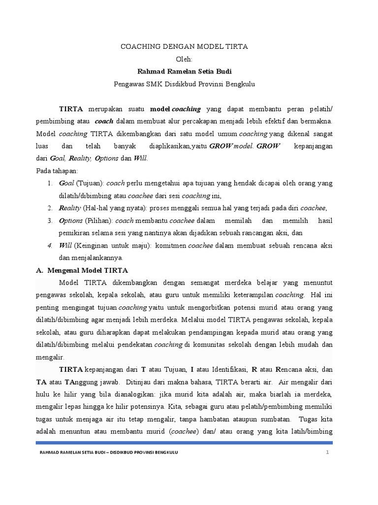 Model Coaching Tirta Untuk Pembinaan Sekolah Binaan 2023 | PDF