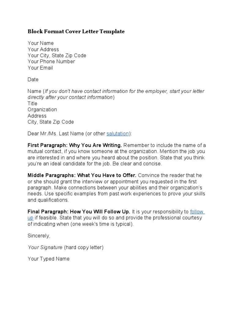 Block Format Cover Letter Template | PDF | Career & Growth