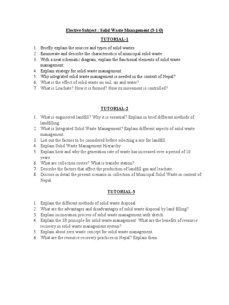 Tutorial - Solid Waste Management | PDF | Waste Management | Waste