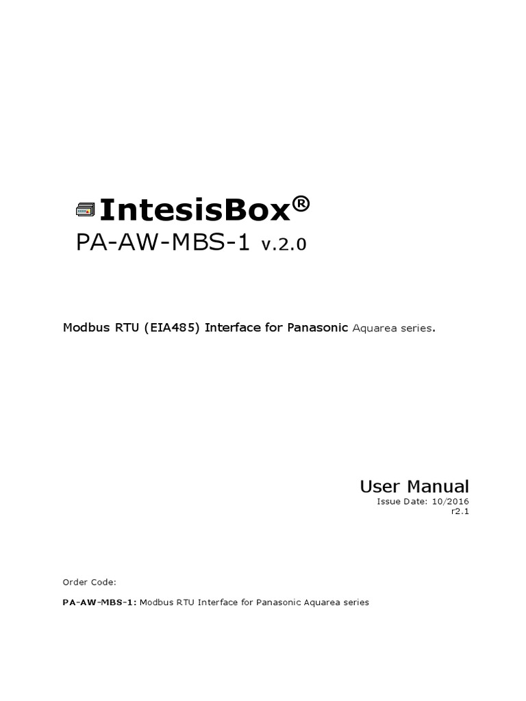 IntesisBox PA-AW-MBS-1 User Manual | PDF