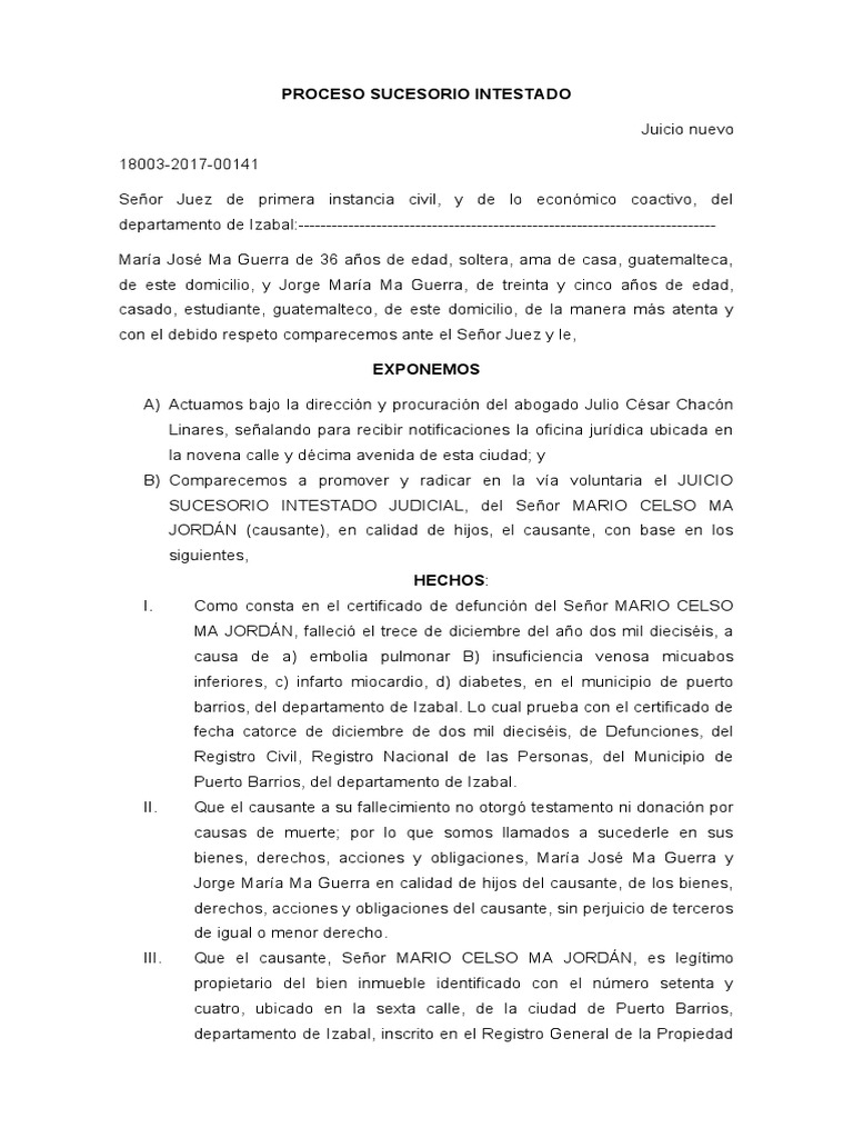 Proceso Sucesorio Intestado | Descargar gratis PDF | Guatemala | Estado ...