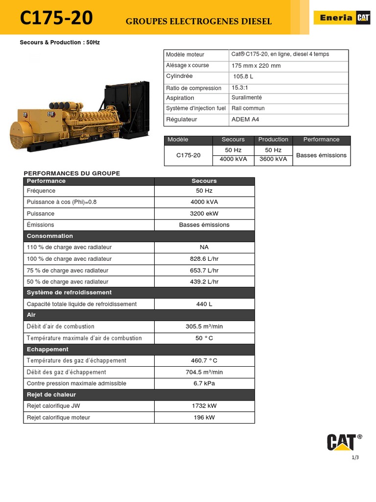 Fiche Technique C175!20!4000kVA Low Emissions | PDF | Moteur diesel ...