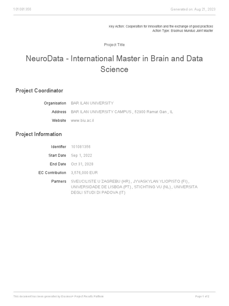 Project 101081356 | PDF | Neuroscience | Science