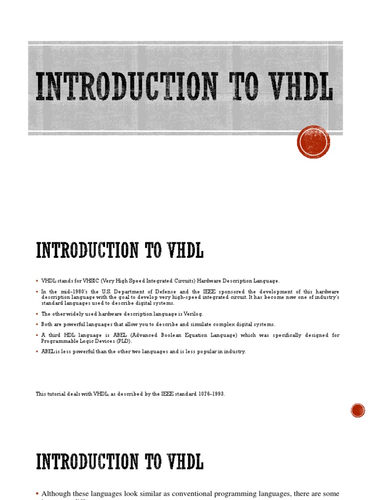 Introduction To Hdl Pdf Hardware Description Language Vhdl 
