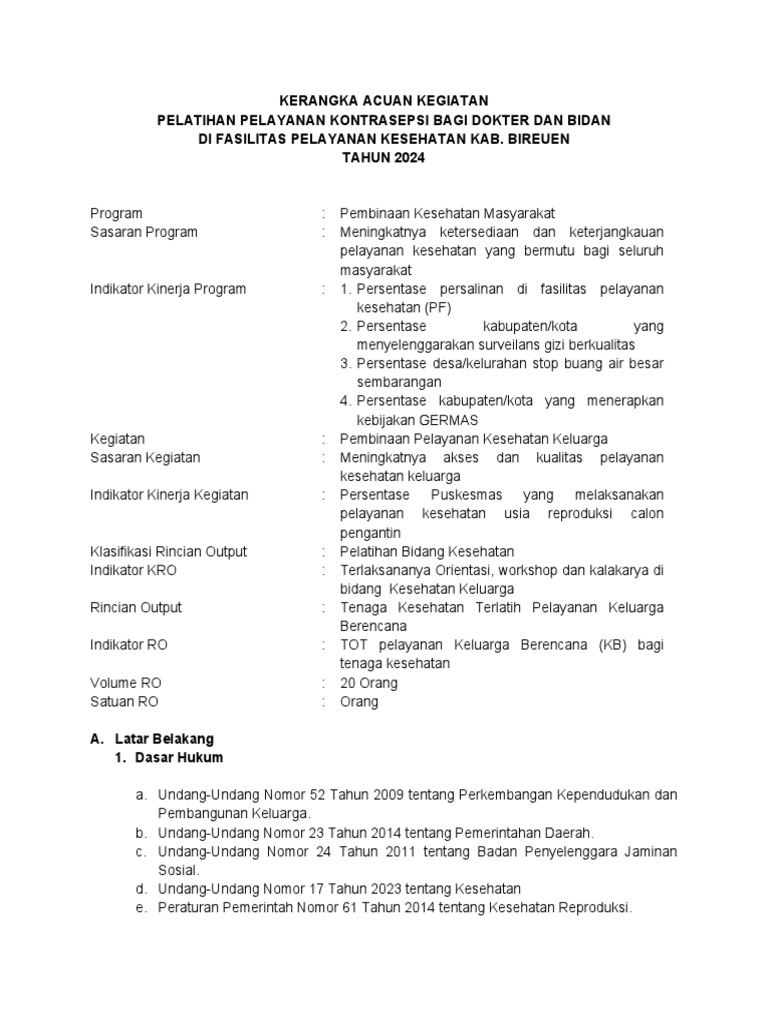 Tor Pelatihan KB 2024 | PDF