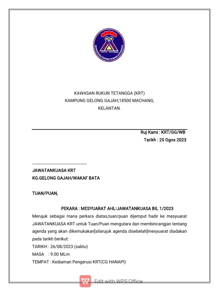 Jemputan Mesyuarat KRT GG | PDF