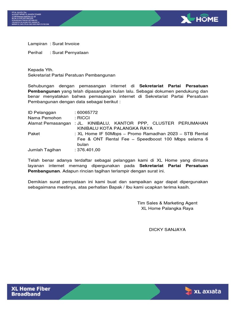 Surat Pernyataan Tagihan | PDF