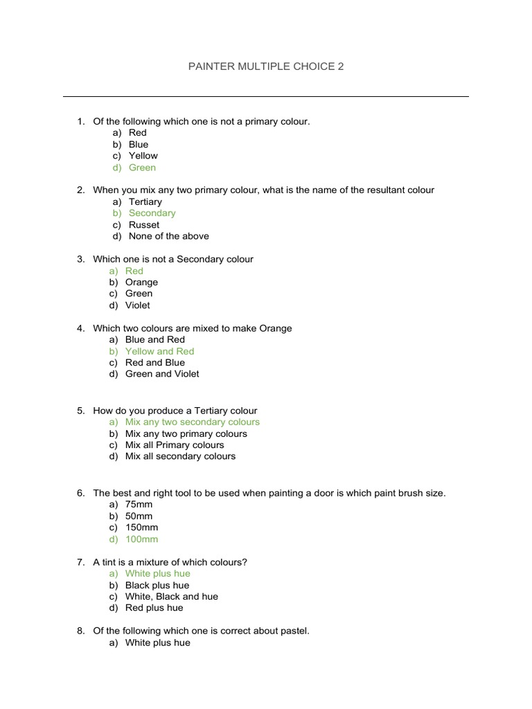 Painter Mcq Questions And Answers Pdf Paint Color
