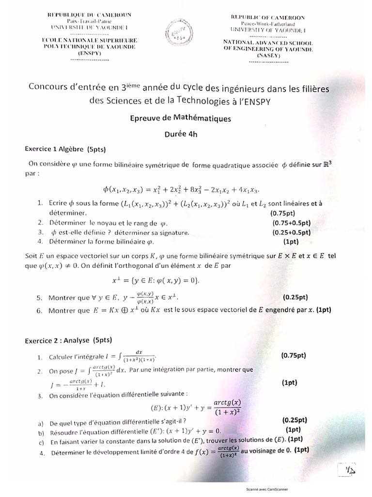 ENSPY 3 Maths Physique | PDF