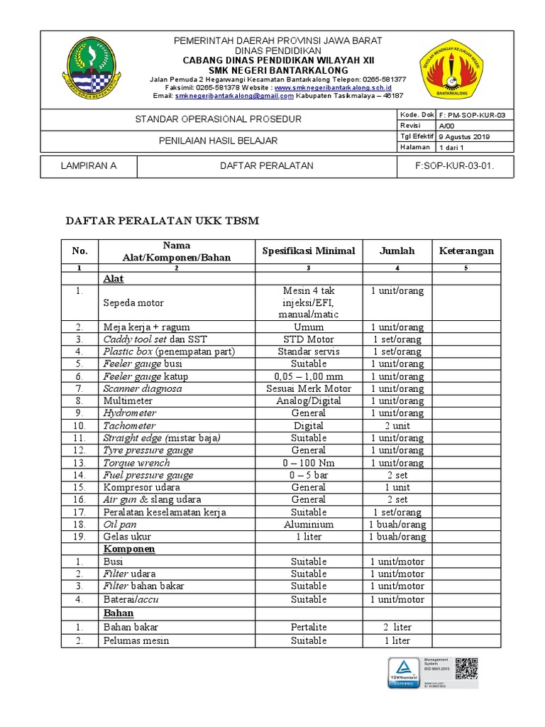 Daftar Peralatan | PDF