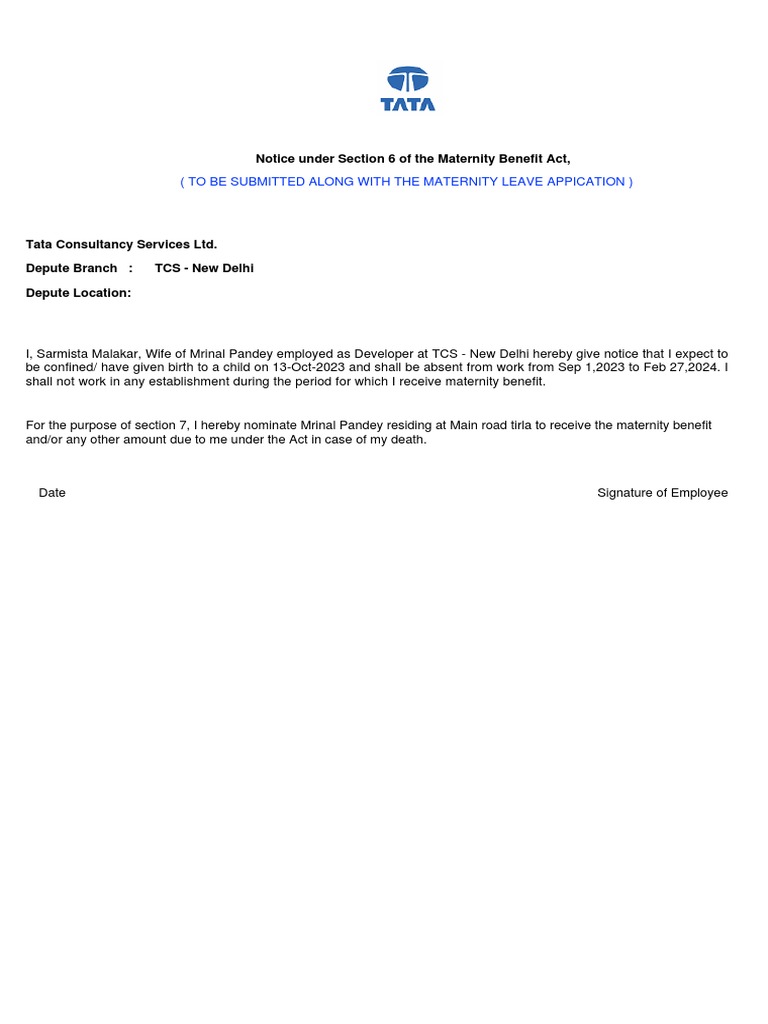 Maternity Form | PDF