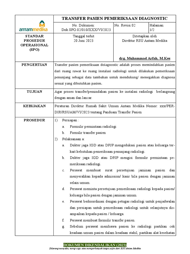 003 - Spo Transfer Pasien Diagnostic | PDF | Sains & Matematika