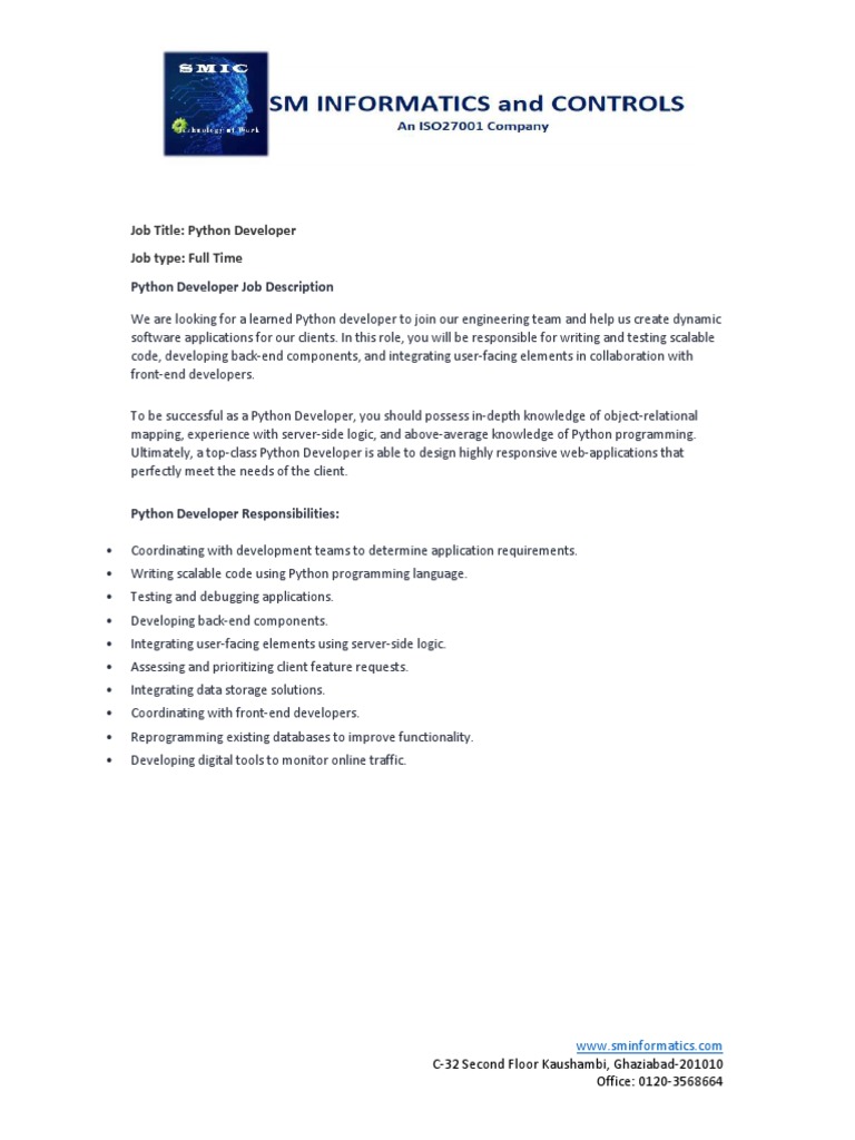 Python Developer JD | PDF