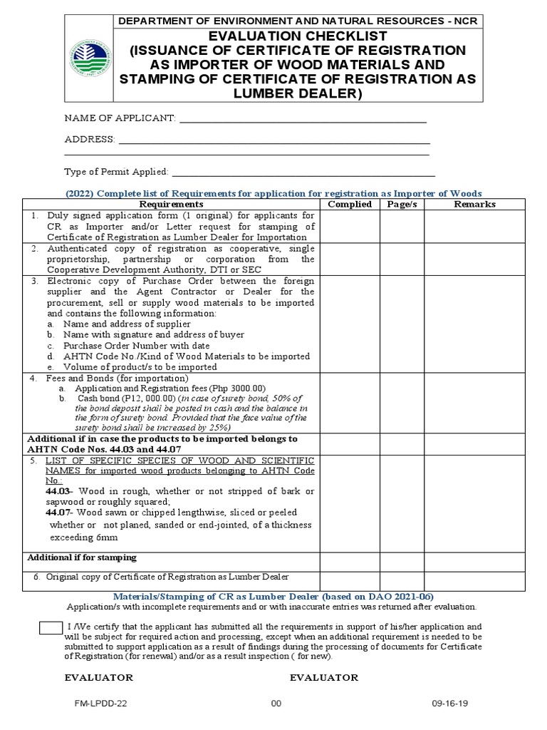 NCR F 10 Certificate of Registration As Importer of Wood Materials - 1 ...
