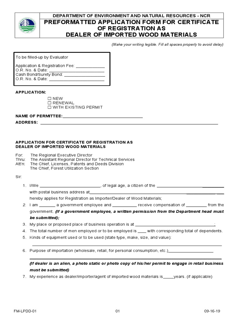 FM LPDD 01 Preformatted Application Form For Importation and Stamping ...