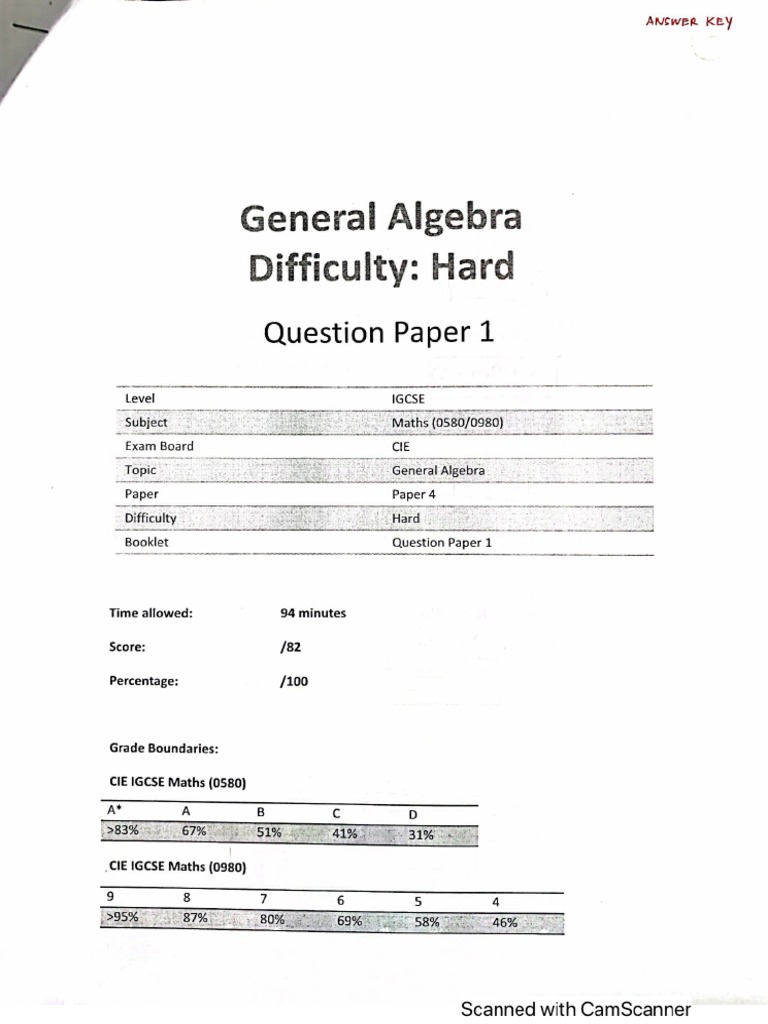 Algebra (Hard) - Solutions | PDF
