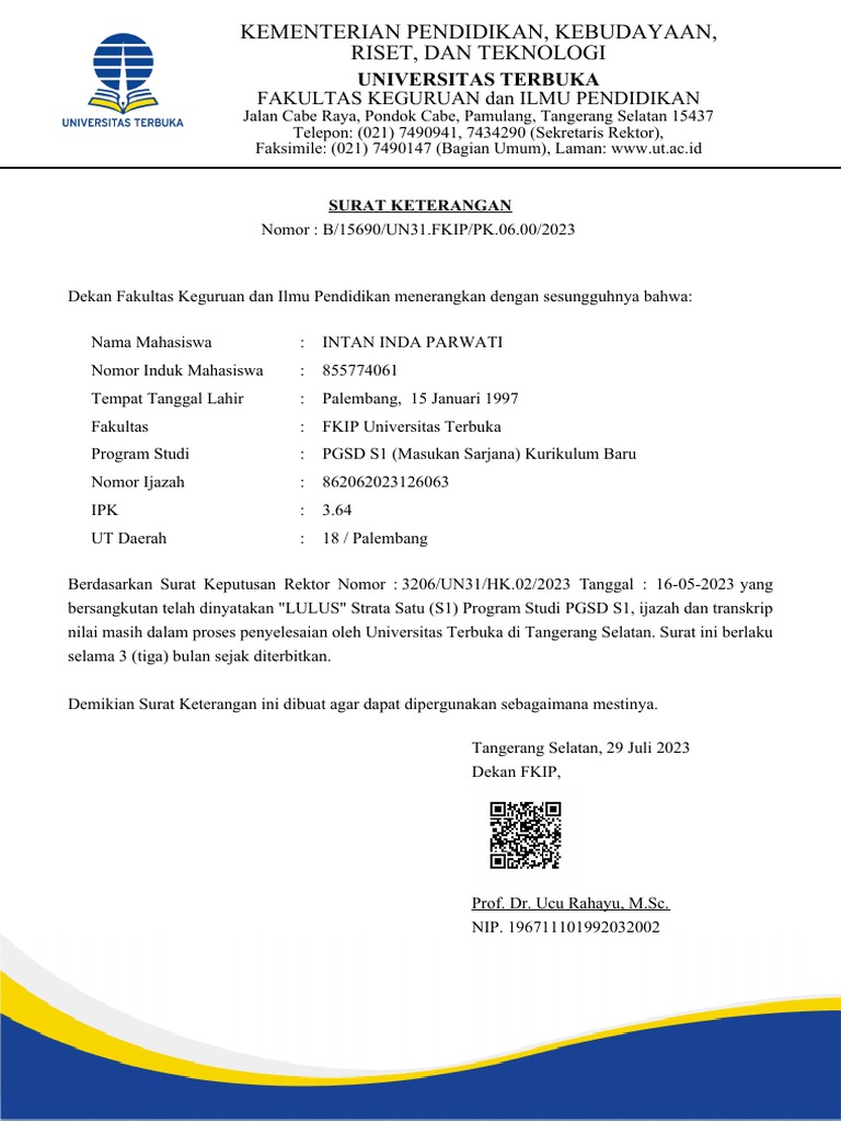 Contoh Surat Keterangan Lulus S1 Online | emergencydentistry.com