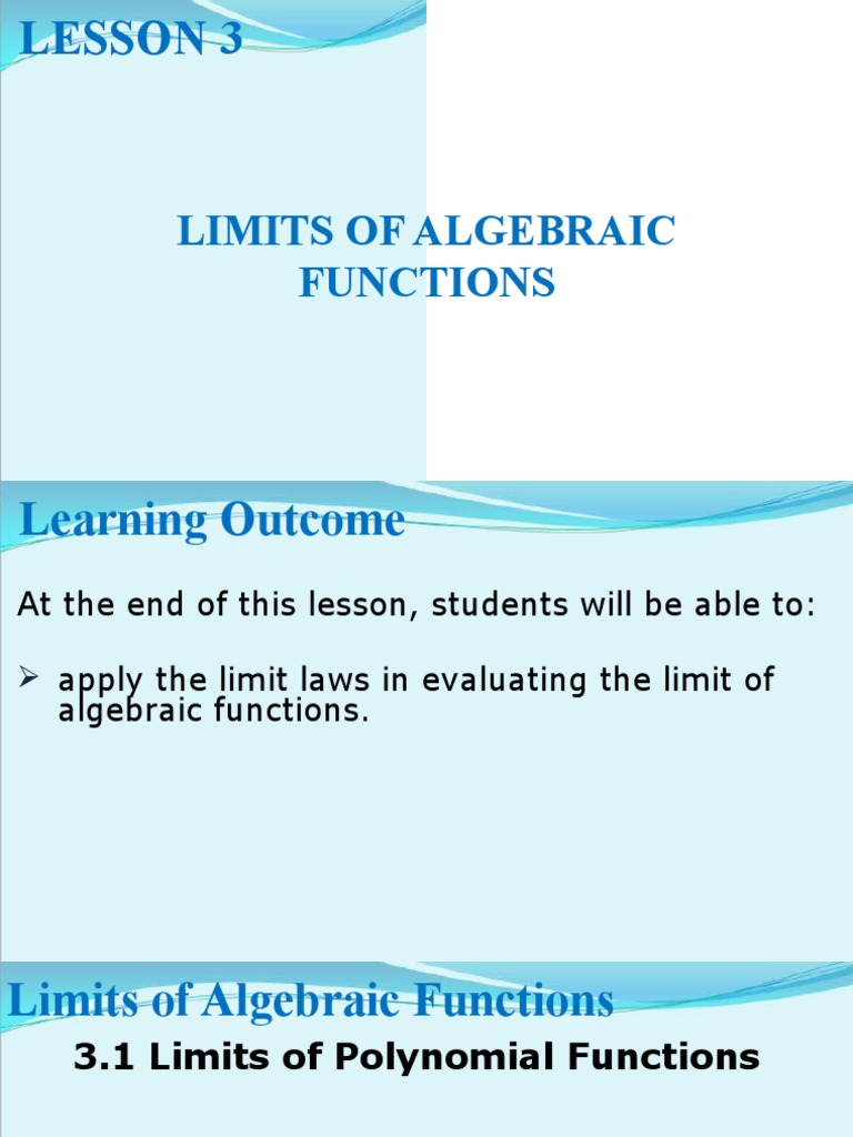 Lesson 3 Limits of Algebraic Functions | Download Free PDF | Limit (Mathematics) | Function ...