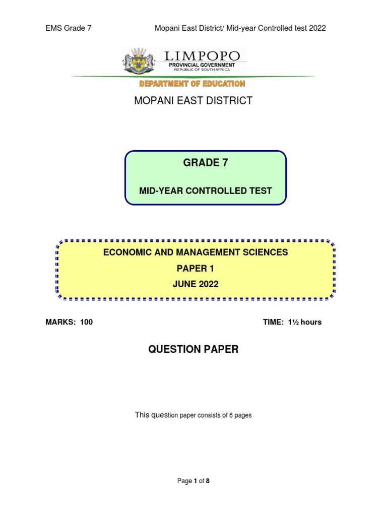 Grade 7 EMS QP and Answer Sheets - Midyear 2022 | PDF | Expense | Money