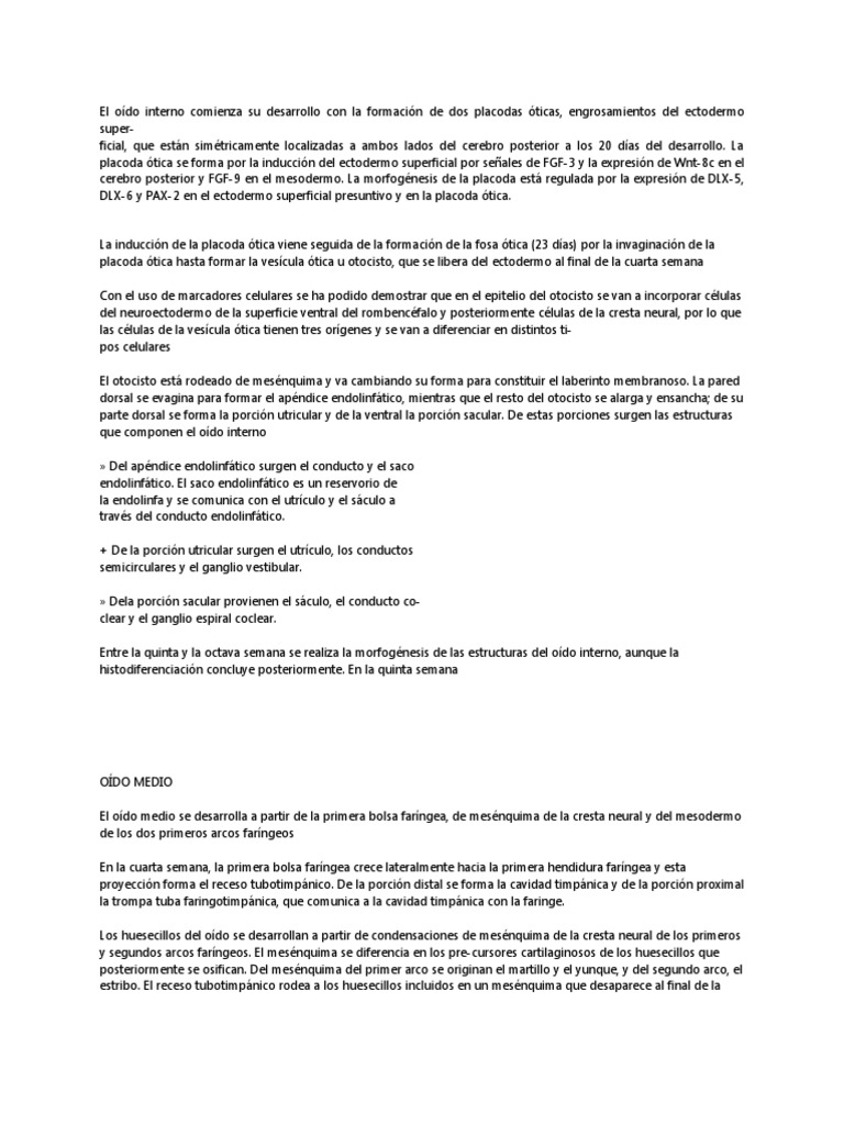 Desarrollo de placodas óticas y oído interno | PDF | Oído | Anatomía