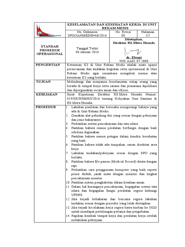 Spo k3 Di Rekam Medis | PDF