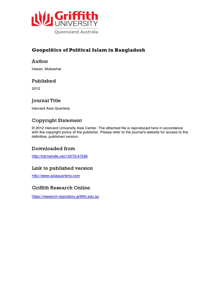 Geopolitics of Political Islam in Bangladesh: Author | PDF | Bangladesh ...