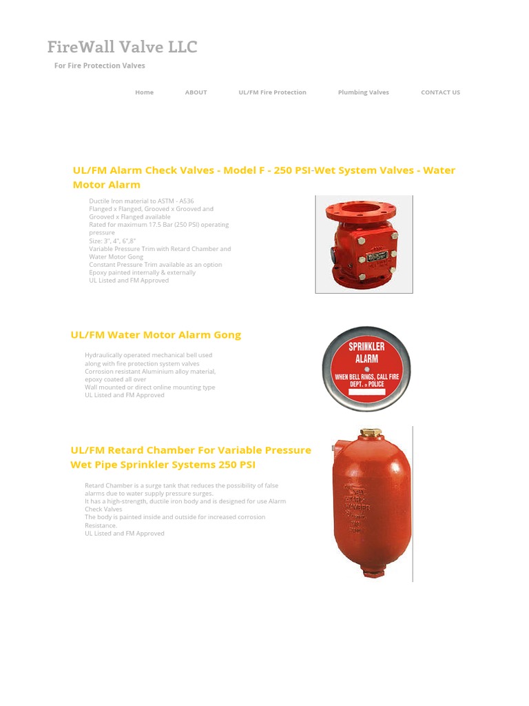 UL - FM Alarm Check Valves 250 PSI - Water Motor Gong | PDF