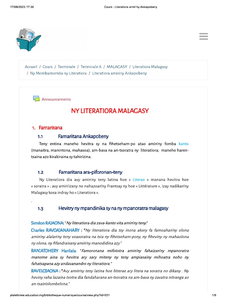 Ny Literatiora Malagasy | PDF