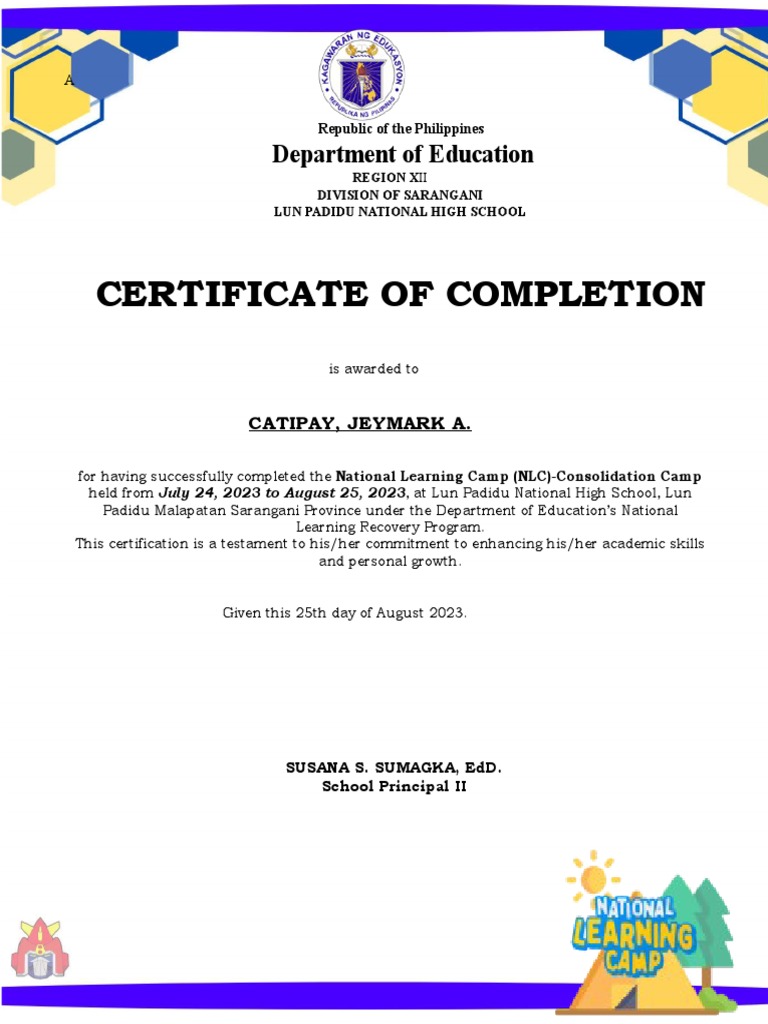 LPNHS NLC Certfcate | PDF | Public Administration | Philippines