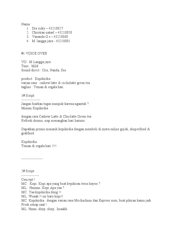Script Iklan Radio Kelompok 2 | PDF