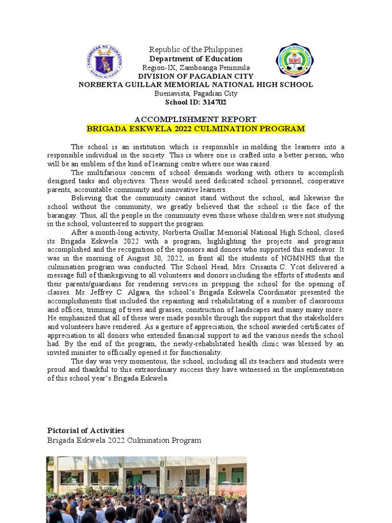 Brigada Eskwela 2022 Culmination Program | PDF | Learning
