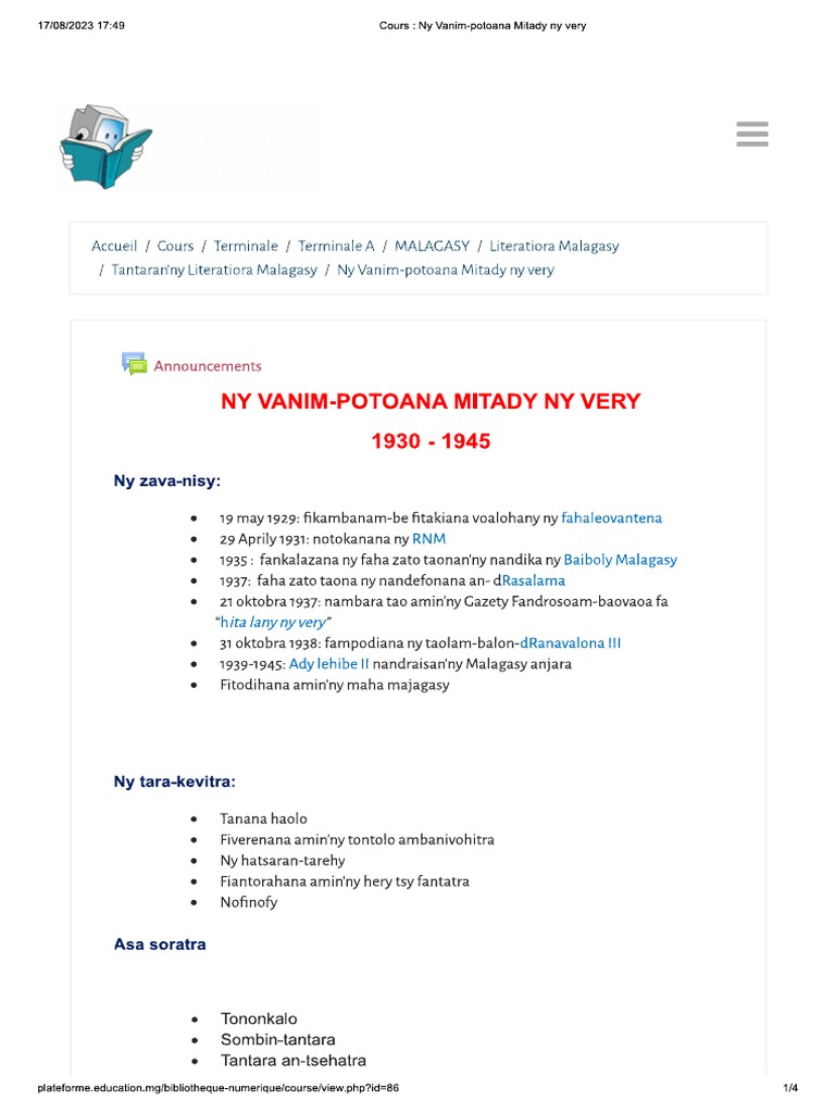 Ny Vanim-Potoana Mitady Ny Very | PDF